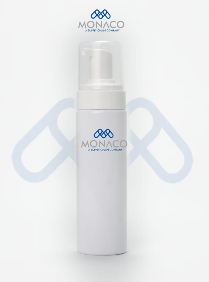 Round White Bottle 200 Ml Weight 30 gm With White Foam Pump | MONACO - A SUPPLY CHAIN COMPANY
